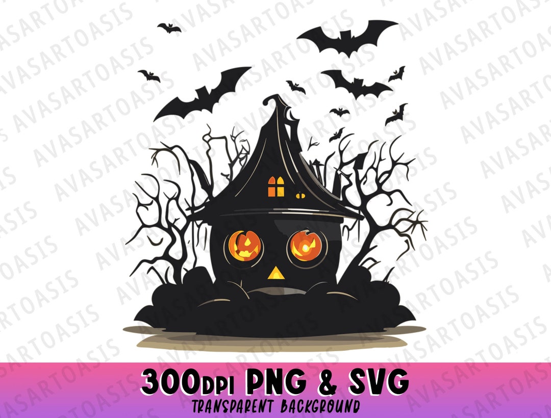 Haunted House SVG, 300dpi PNG Clipart, Halloween Png, Spooky Season Svg ...
