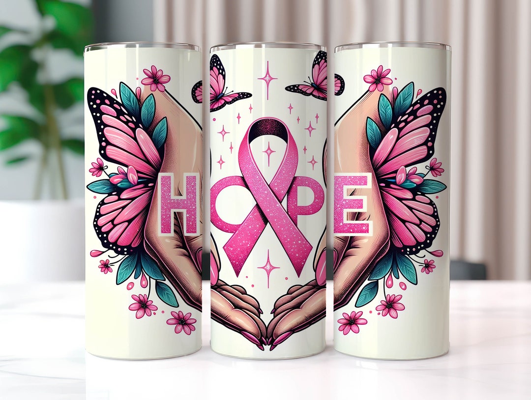 Breast Cancer Awareness Tumbler Wrap With Pink Butterflies, 20 Oz ...
