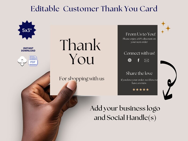 5x3 Business Cards Editable in CANVA Thank You Card Printable Template ...