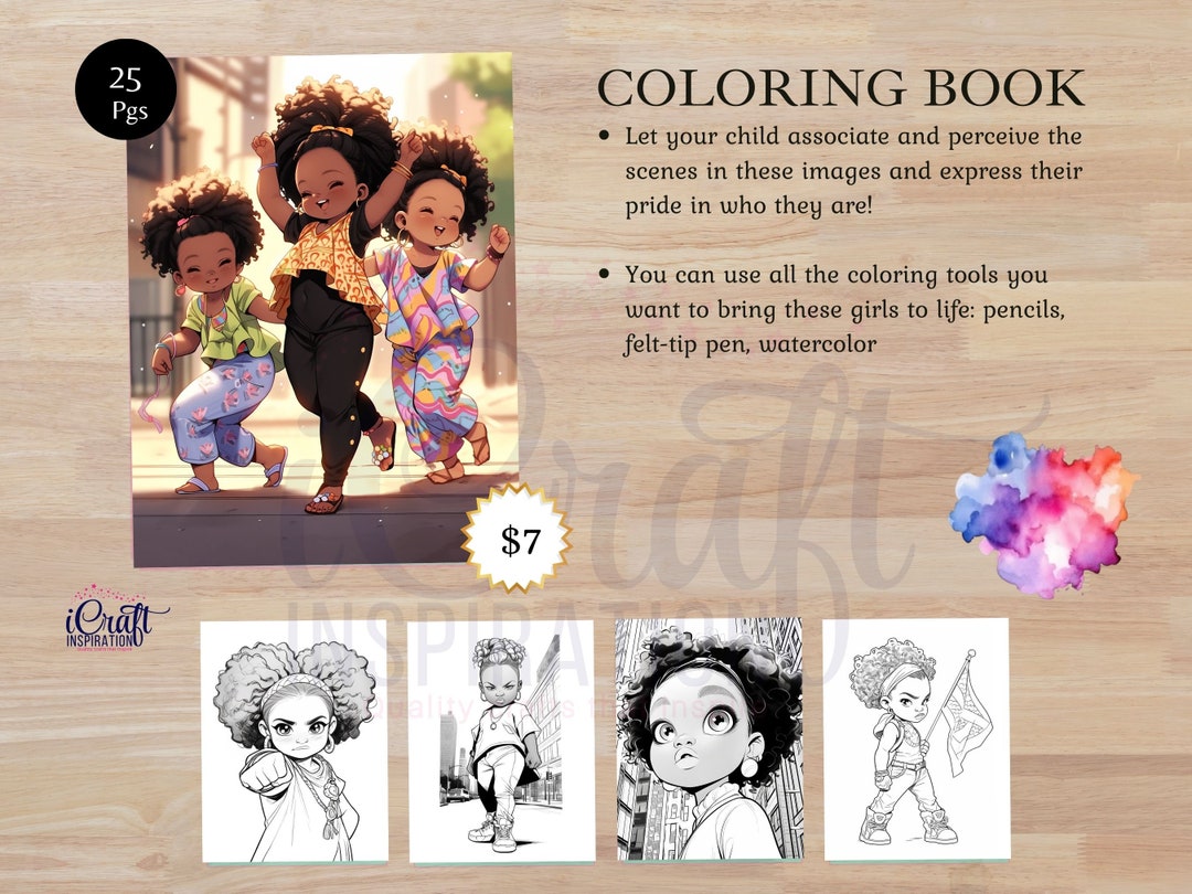 25 Page Black Girl Coloring Book | Kids Coloring Book, Black Kids Magic ...