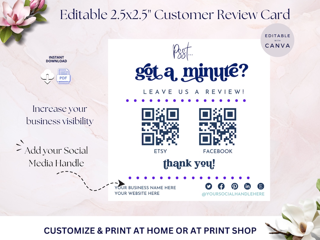 2.5x2.5" Business Review Cards | Editable in CANVA | Printable Customer ...