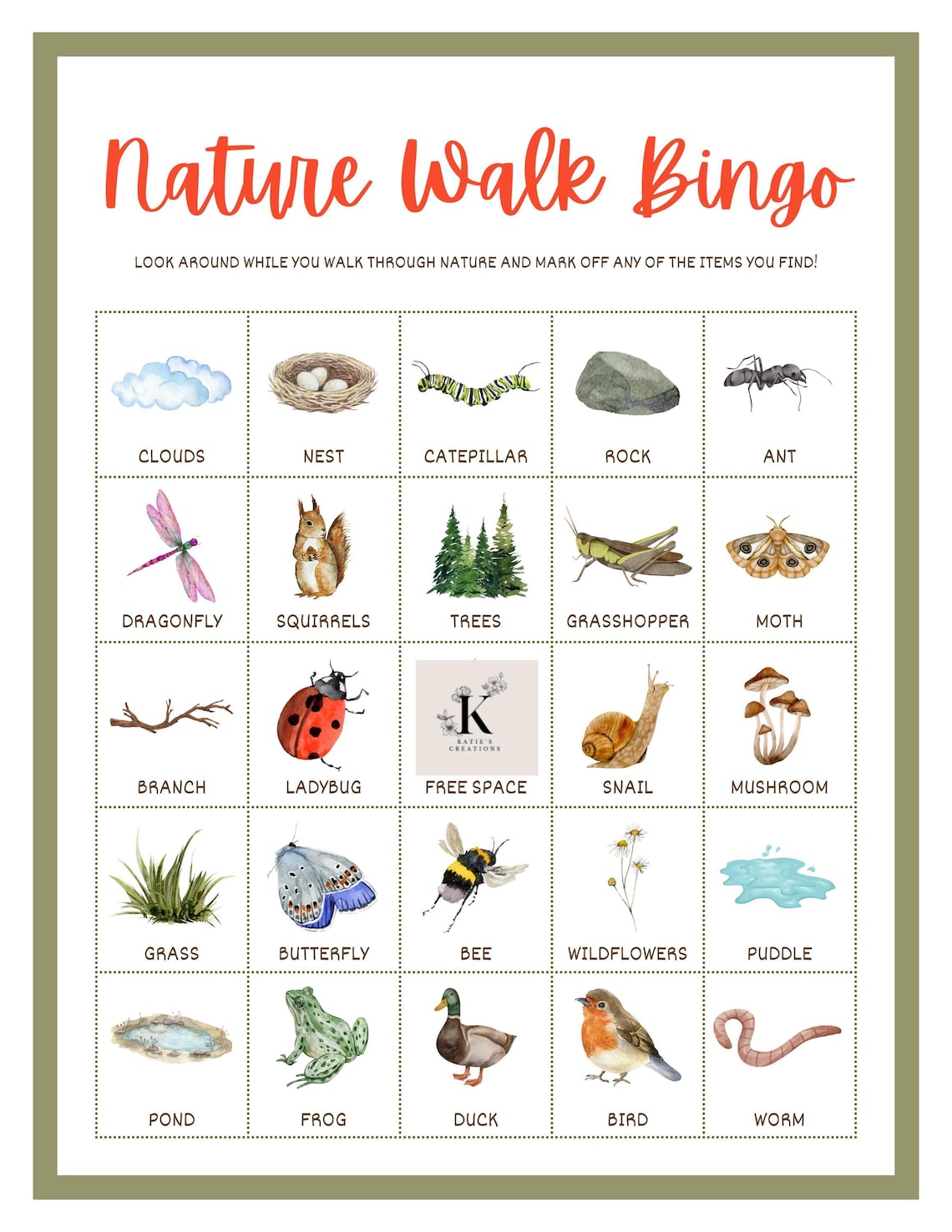 Kids Nature Scavenger Hunt Bingo | Summer Outdoor Game | Backyard ...