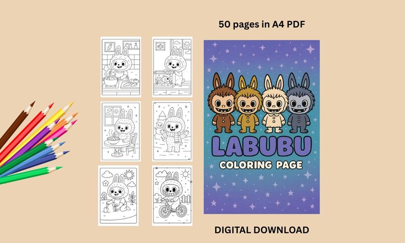 Labubu Coloring Pages, Fun DIY Activity for Kids and Adults, 50 Labubu ...