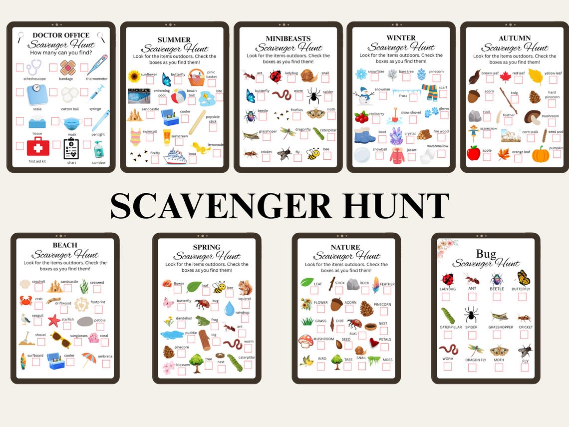 Scavenger Hunt Game Bundle, Themed Hunts, Nature Scavenger Hunt Bundle ...