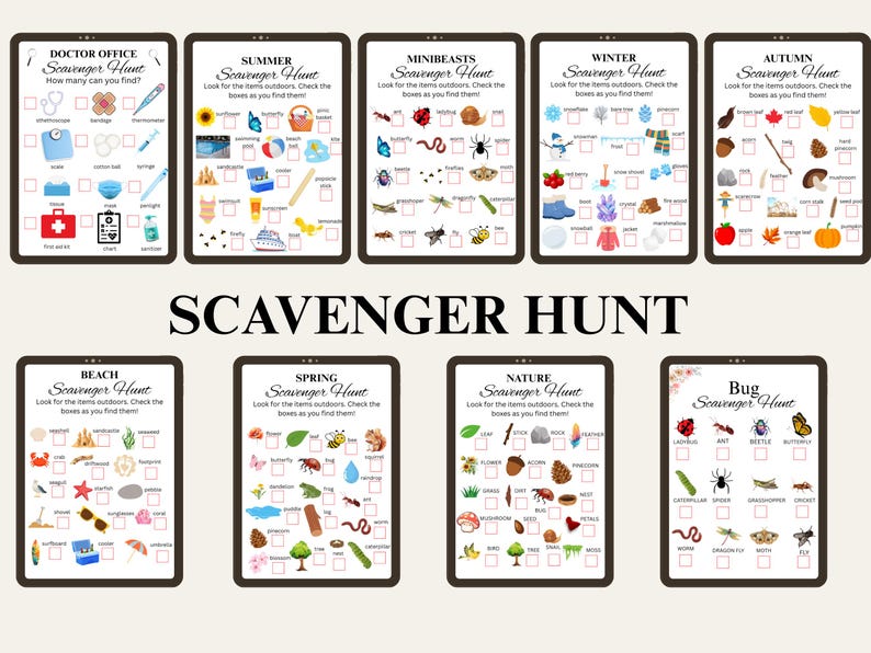 Scavenger Hunt Game Bundle, Themed Hunts, Nature Scavenger Hunt Bundle ...