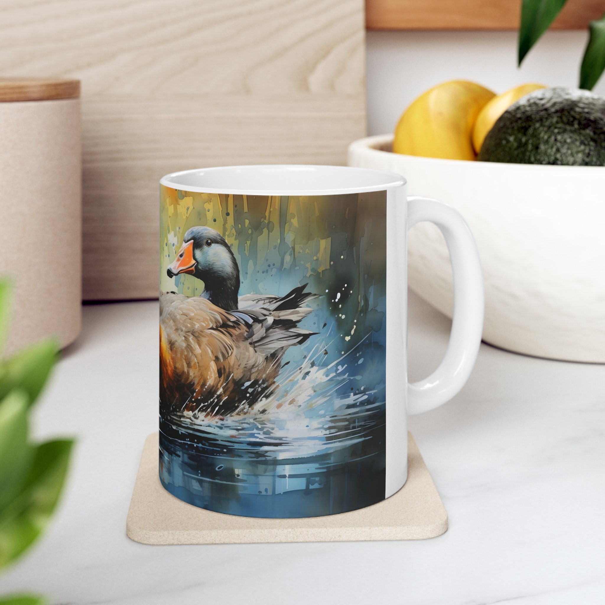 Watercolor Flock of Vintage Ducks in a Pond Mug, Duck Mug, Duck Coffee ...