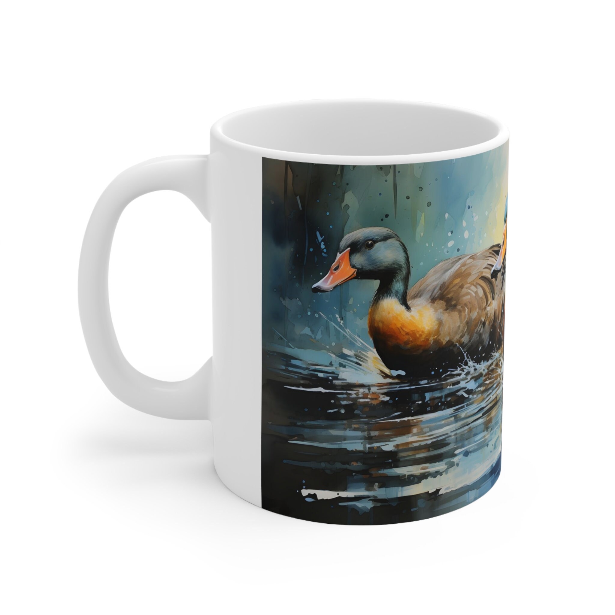 Watercolor Flock of Vintage Ducks in a Pond Mug, Duck Mug, Duck Coffee ...