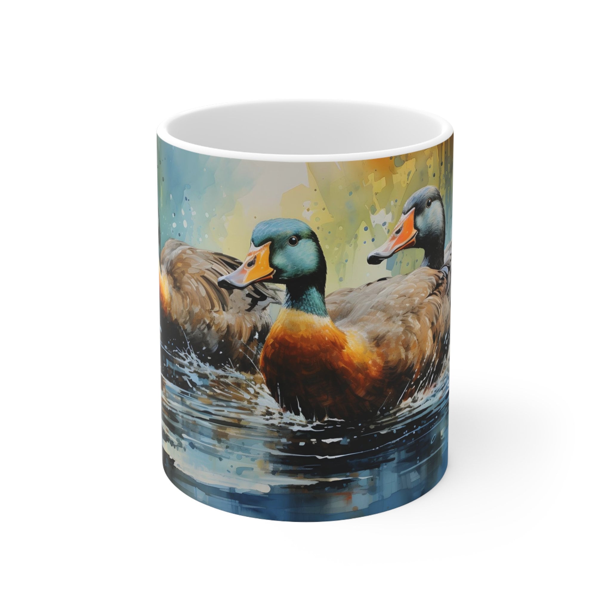 Watercolor Flock of Vintage Ducks in a Pond Mug, Duck Mug, Duck Coffee ...