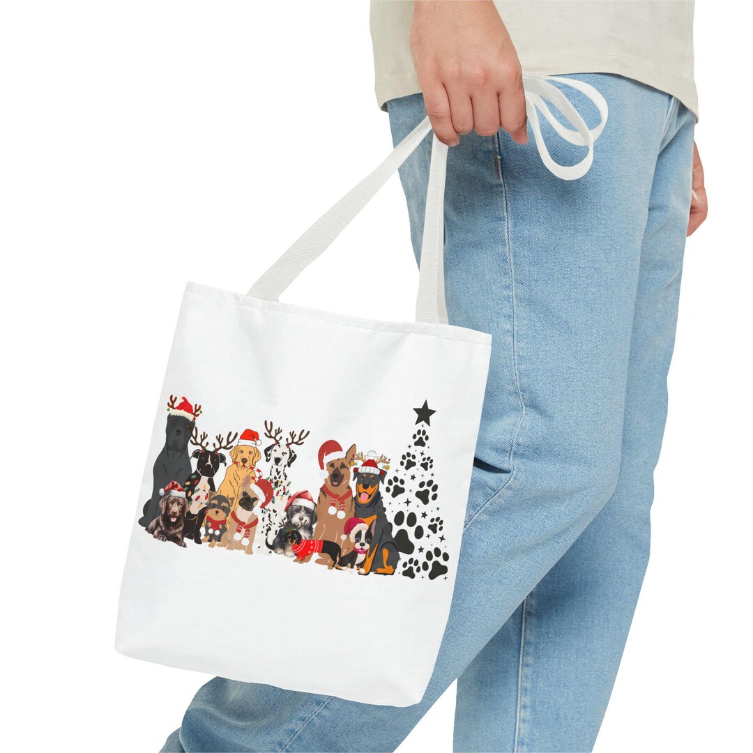 Cute Dog Christmas Tote Bag, Dog Breed Christmas Bag, Dog Lover Tote ...