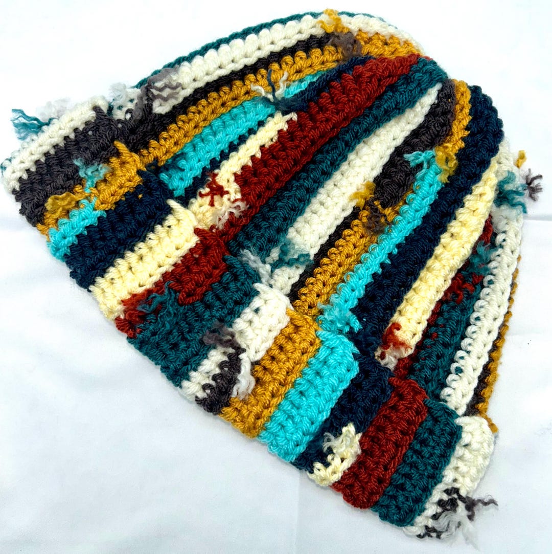 Scrap Yarn Beanie bohemian Vintage Flair Frayed Ends Reversible Style ...