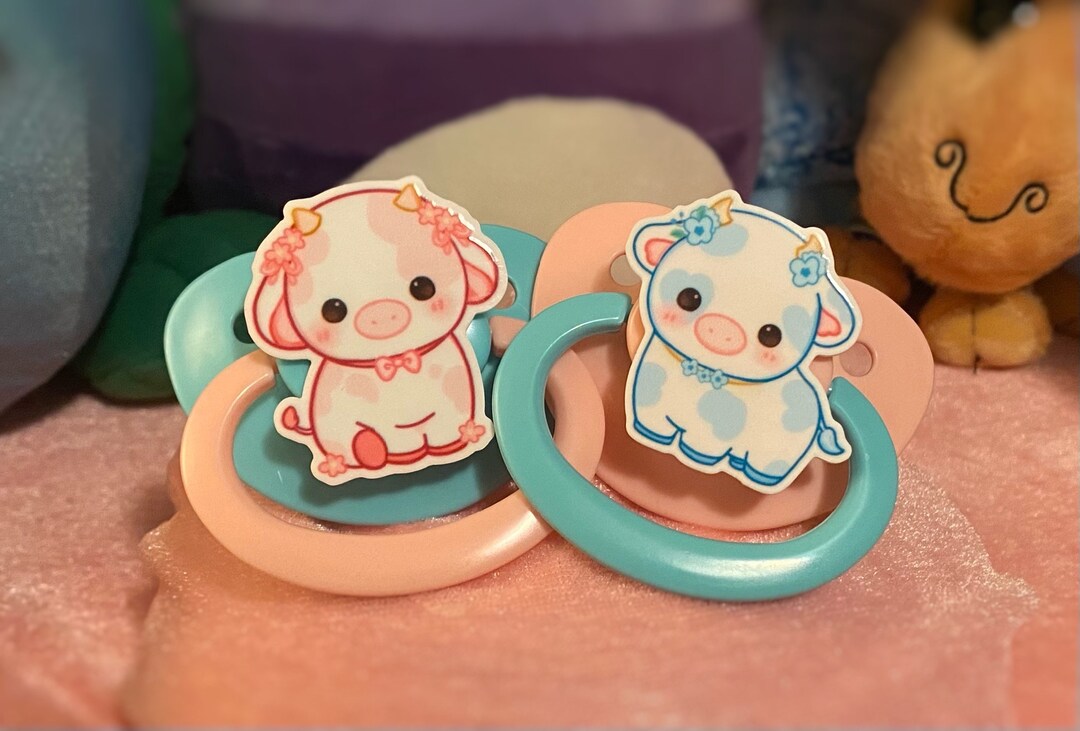 Adult Pacifier moo-moo Set Blue, Pink and White Flower Cow Paci Set - Etsy