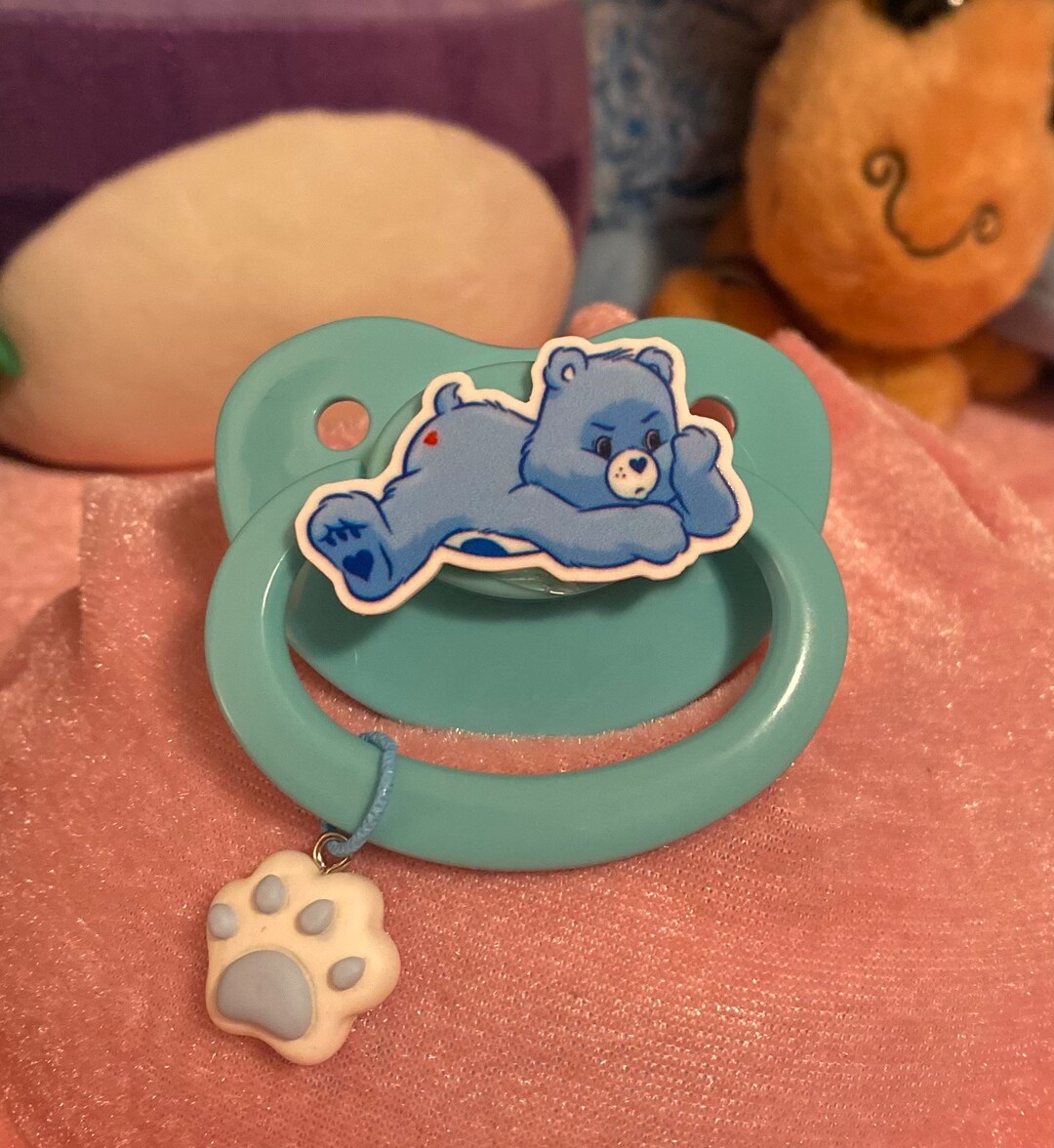 Adult Pacifier grumpy Bear With Paw Charm Blue Carebear Paci - Etsy