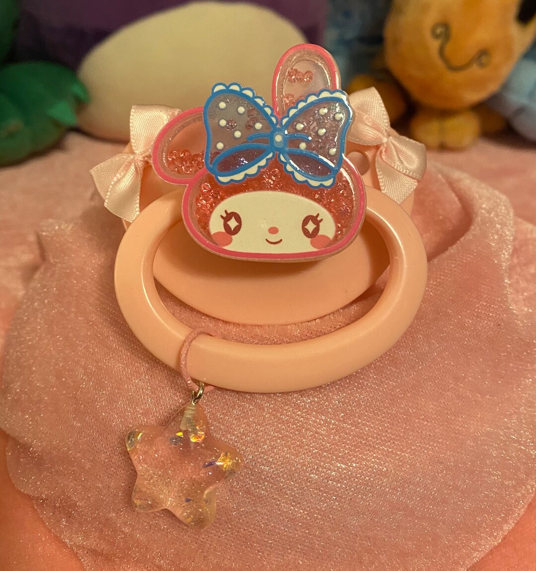 Adult Pacifier my Melody Shaker With Star Charm Pink Paci With Bows - Etsy