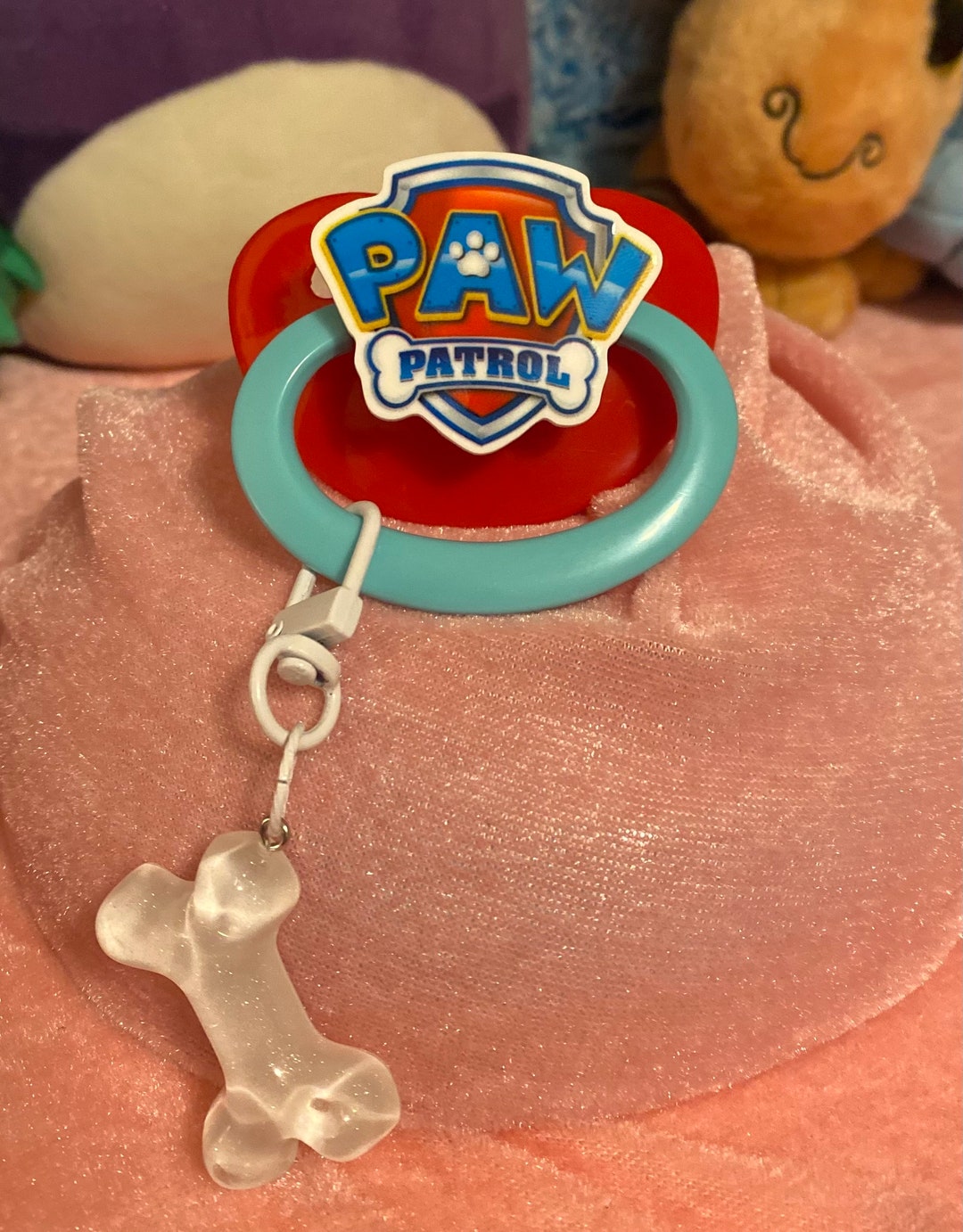 Adult Pacifier paw Patrol With Bone Charm Red and Blue Paci - Etsy