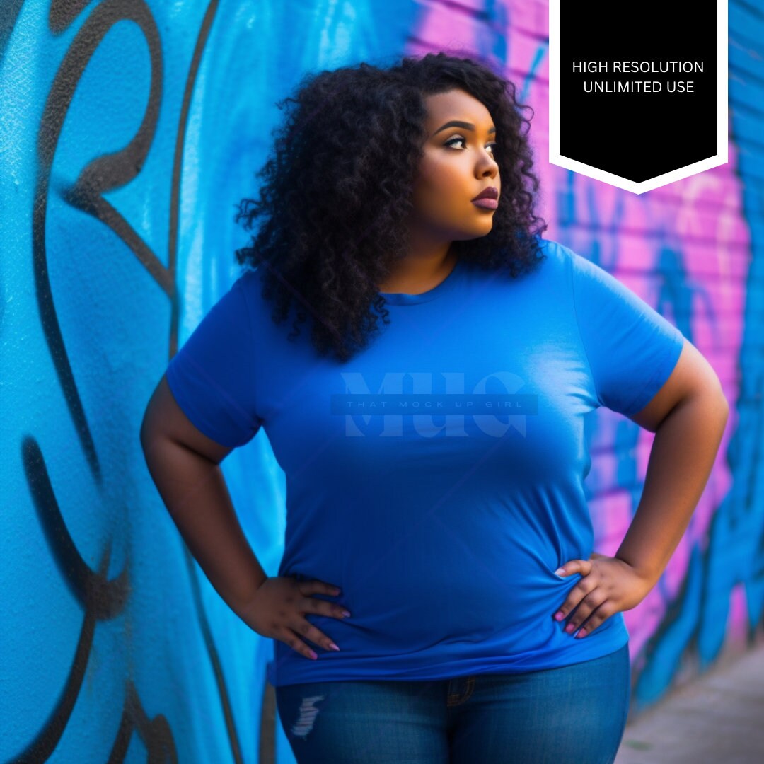 Plus Size T-shirt Mockup: African-american Female Model (digital ...
