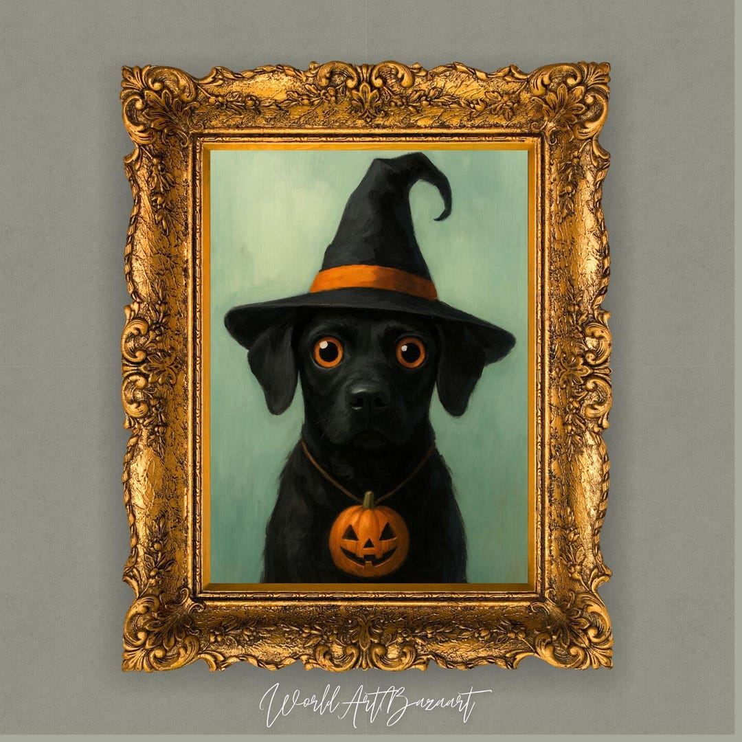 Witch Dog Art Print: Spooky Halloween Labrador Portrait (digital ...