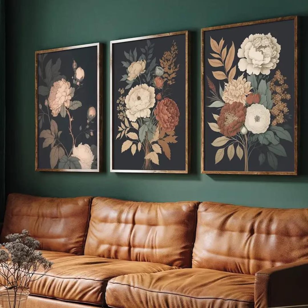Gothic Botanical Prints Set: Dark Vintage Flowers, Halloween Decor ...