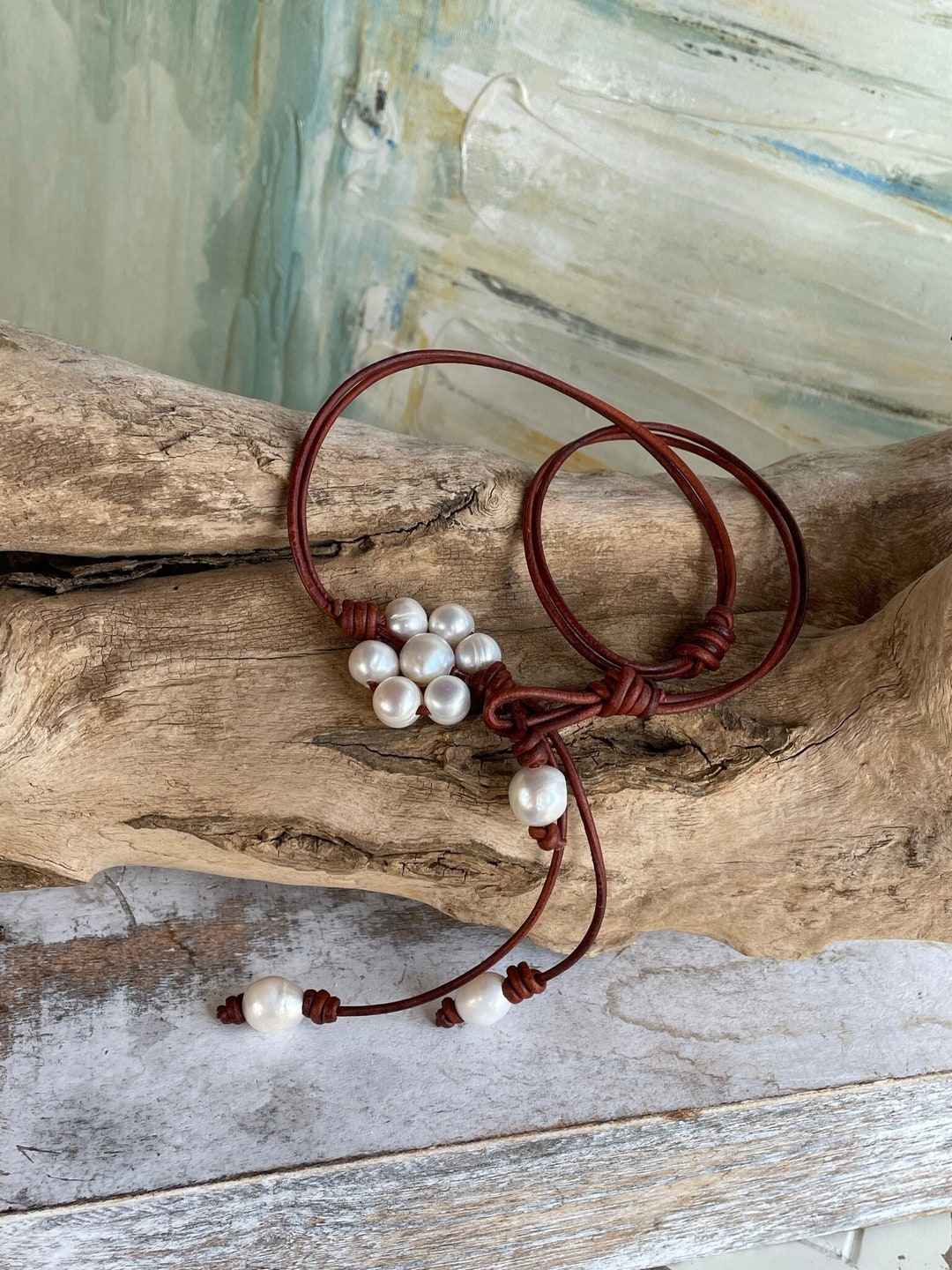 Unique Pearl and Leather Necklace With Tassel - Etsy