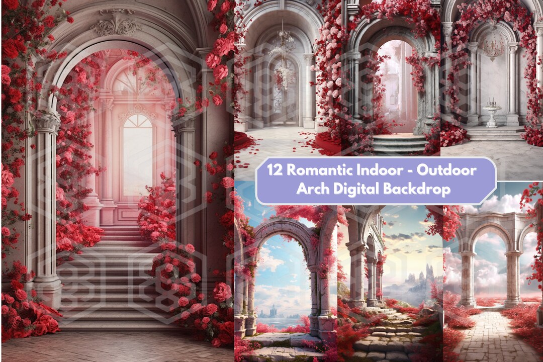 12 Romantic Wedding Digital Backdrops, Indoor Outdoor White Arch ...