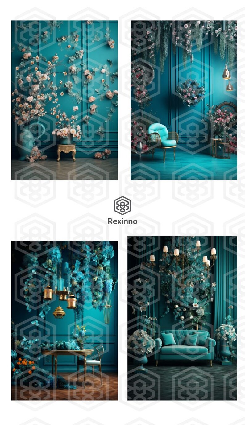 Digital Backdrop: 12 Teal Room Backdrops, Modern Interior Photography ...