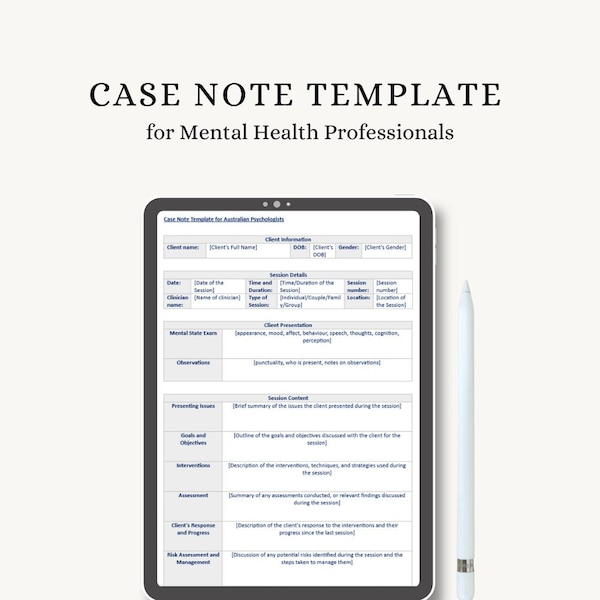 Therapy Case Note Template - Etsy