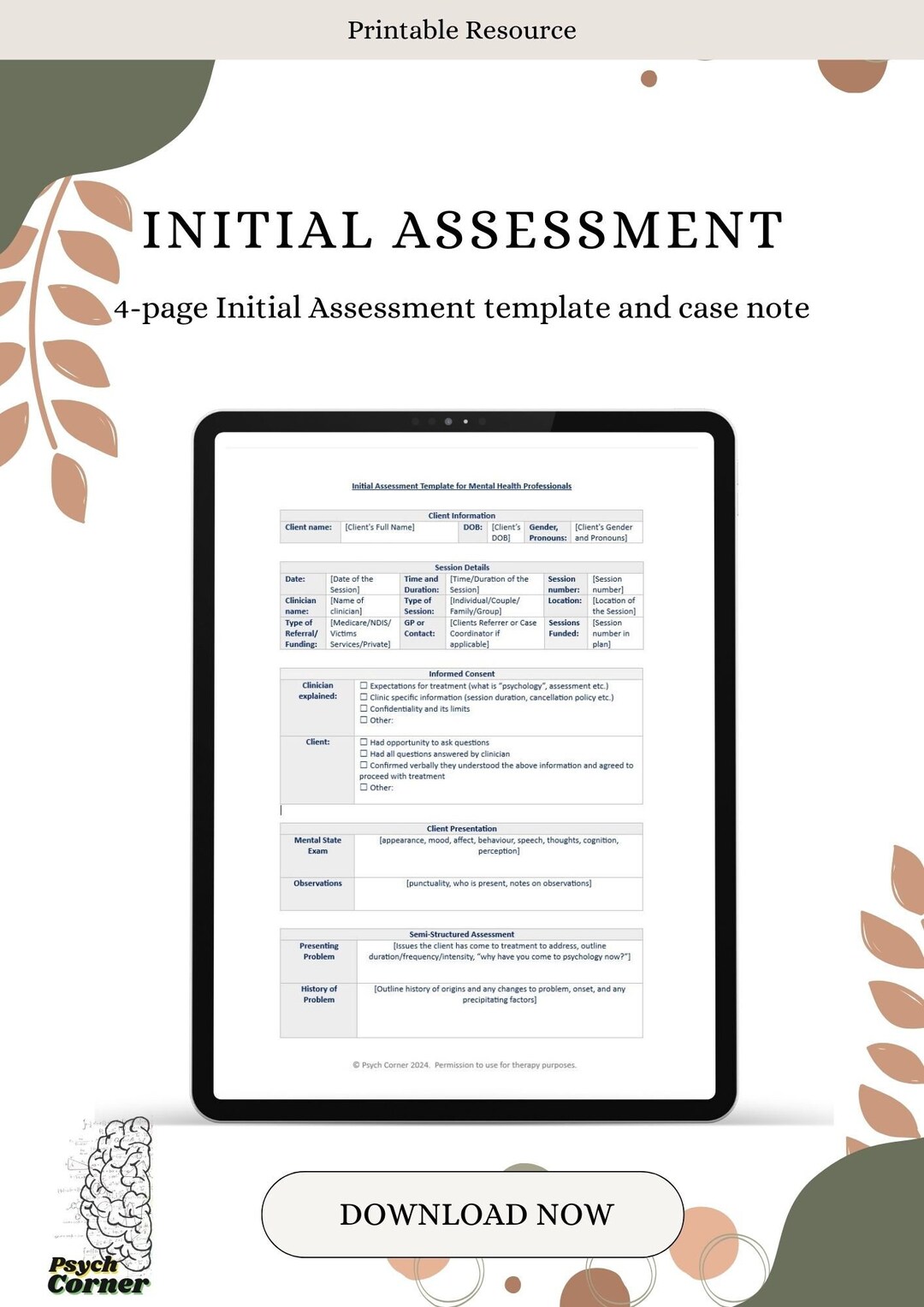 Initial Assessment Semi Structured Interview Case Note Template ...