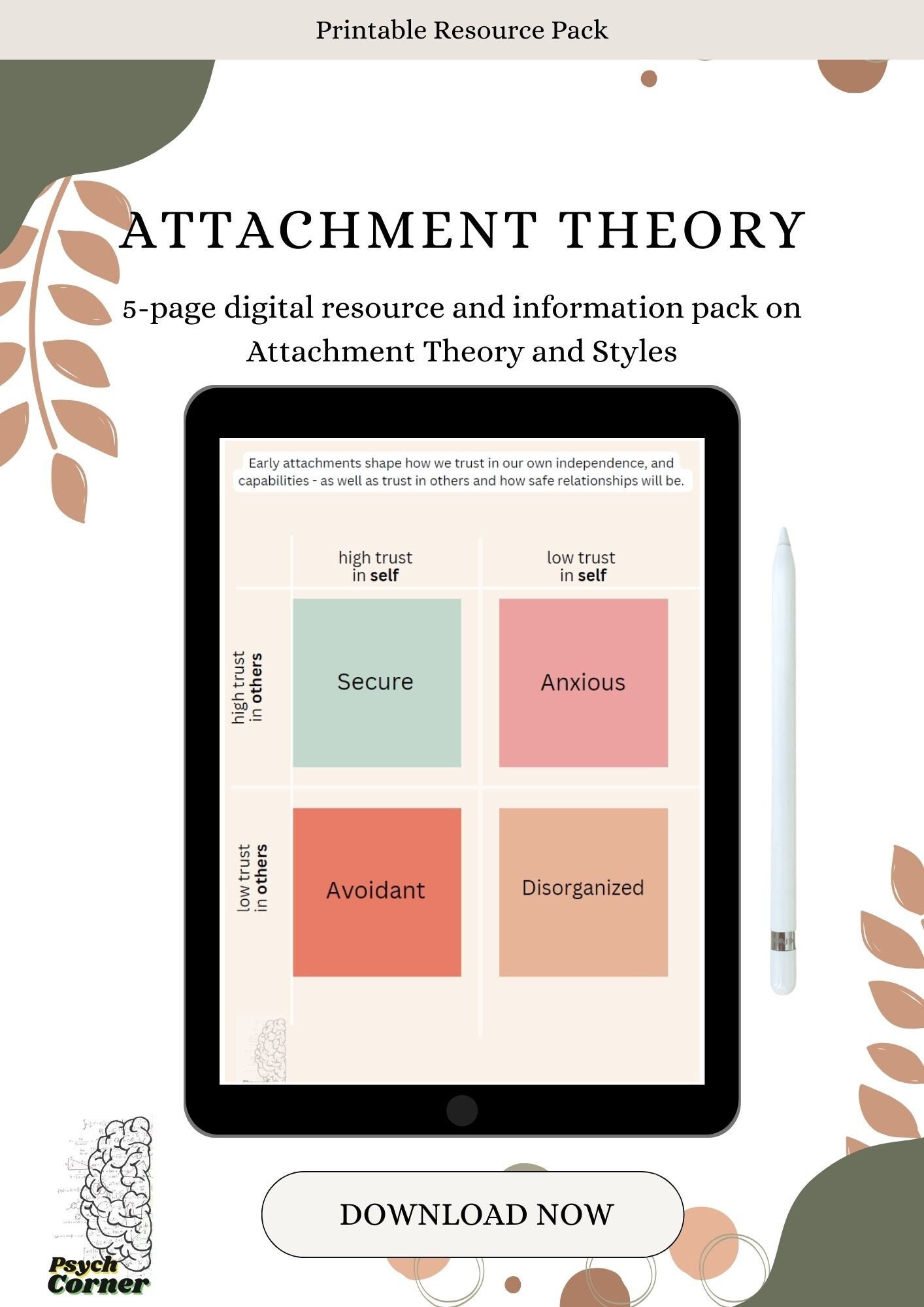 Attachment Theory Printable, Attachment Style Information Sheets ...
