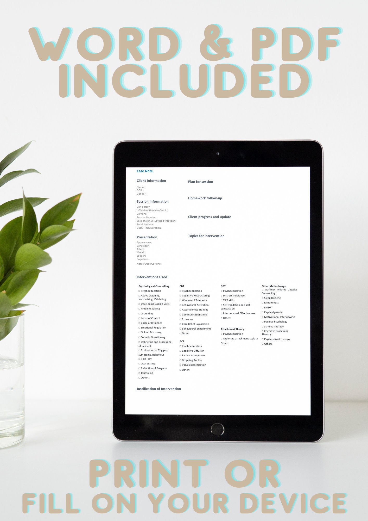 Therapist Case Note Template: Psychology Client Record (PDF & Word ...