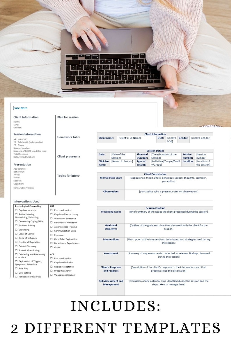 Therapist Case Note Template: Psychology Client Record (PDF & Word ...