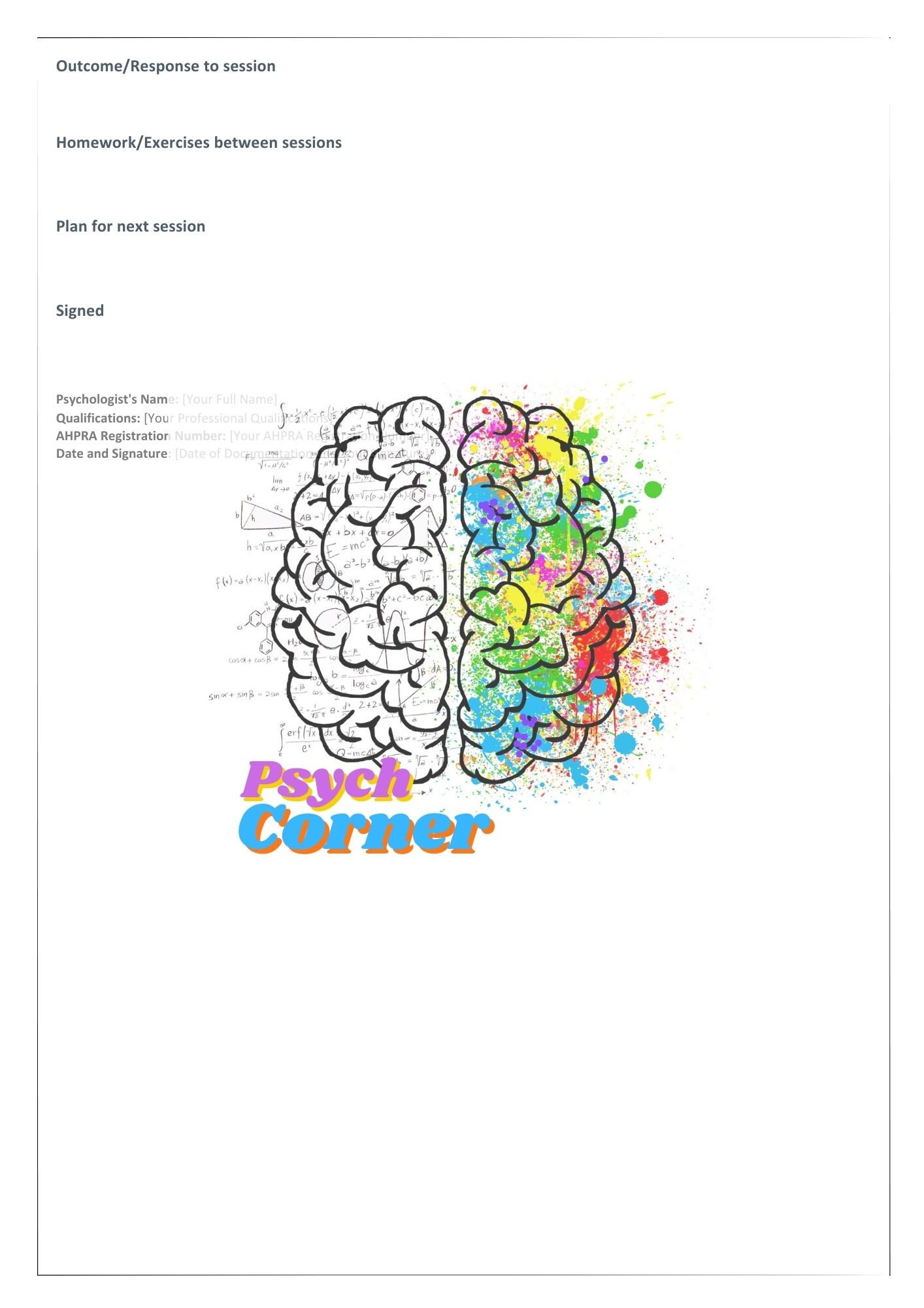 Therapist Case Note Template: Psychology Client Record (PDF & Word ...