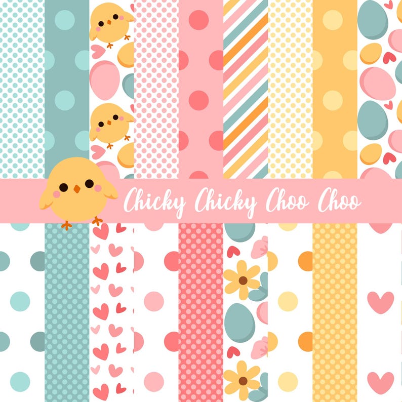 Cute Easter Chicky Chicky Choo Choo Scrapbook Digital Paper Collection ...