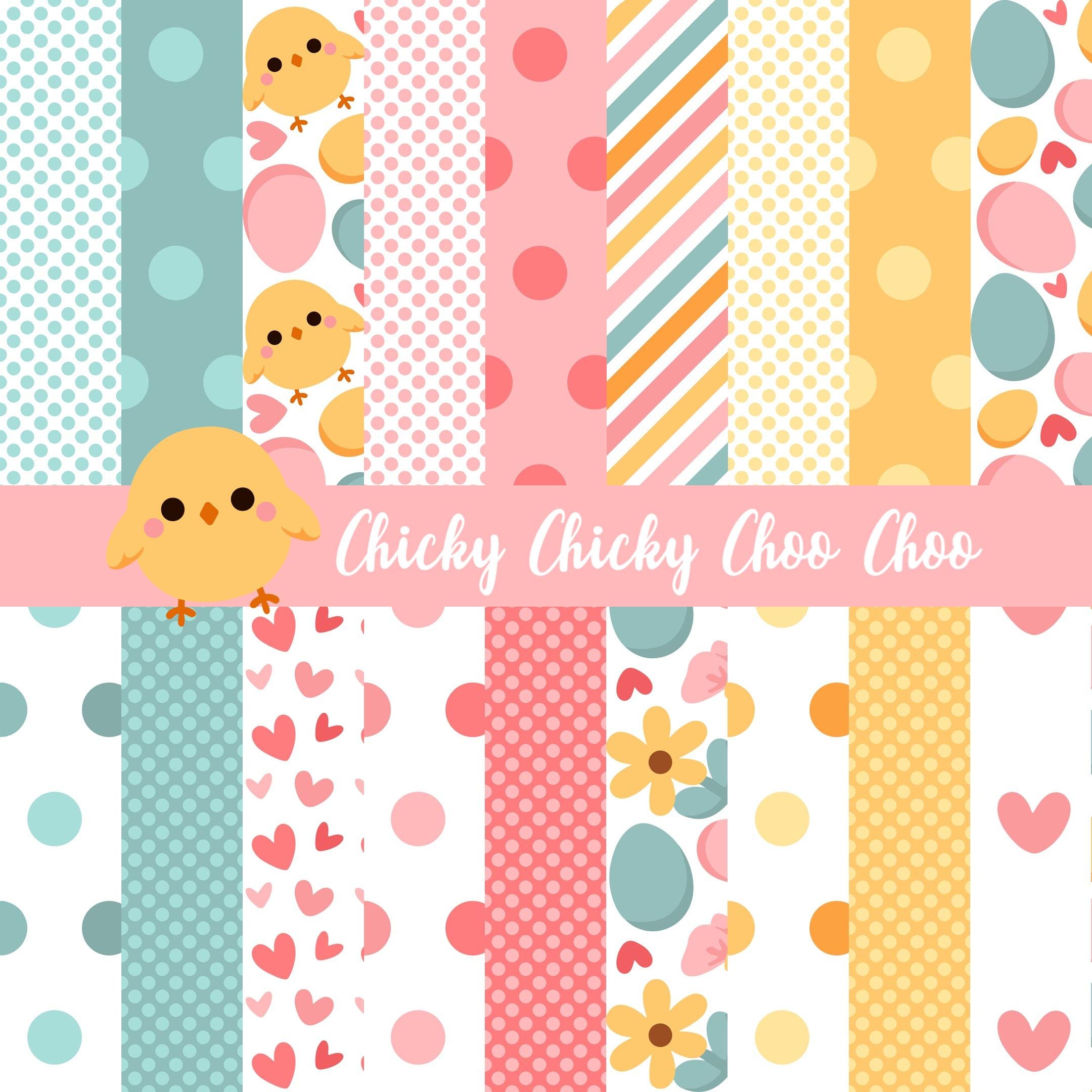 Cute Easter Chicky Chicky Choo Choo Scrapbook Digital Paper Collection ...