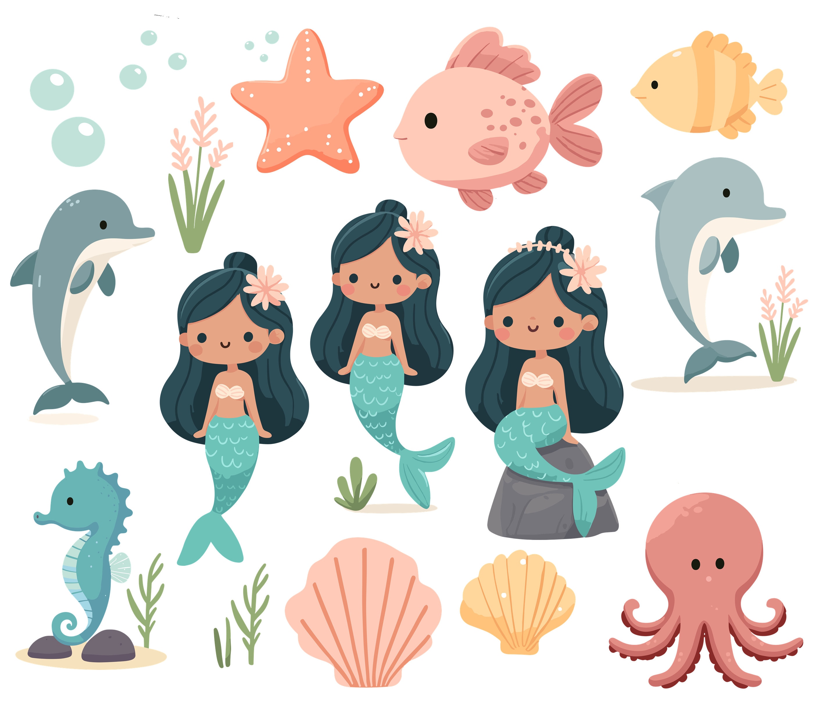 Cute Polinesian Mermaid PNG Bundle - Etsy