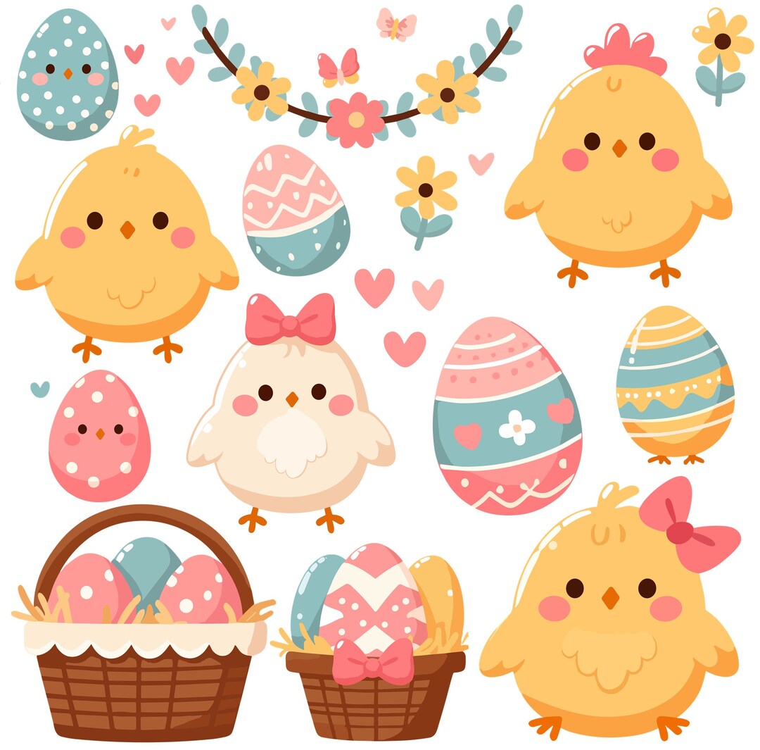 Cute Easter Chickens and Eggs PNG Bundle - Etsy