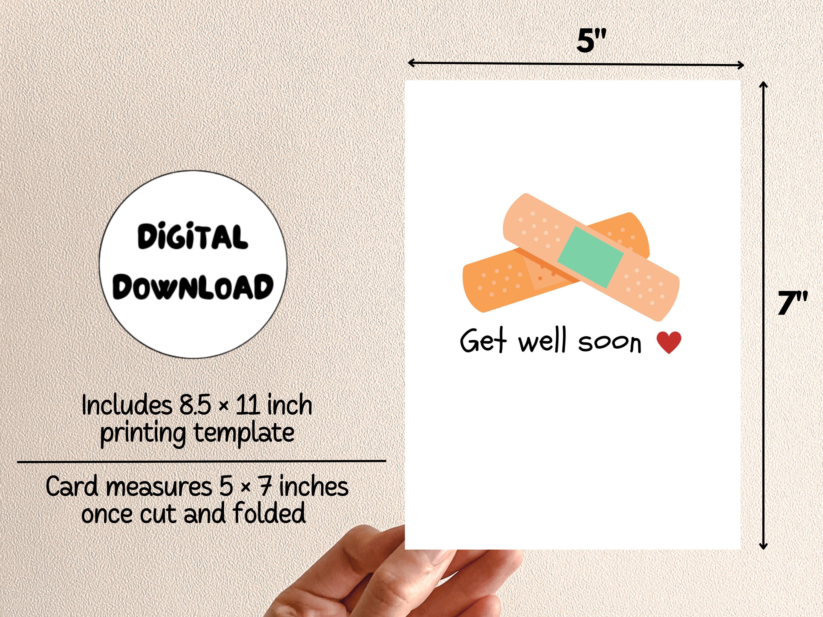 Printable Get Well Soon Card, Bandage Get Well Card, Cute Get Well Card ...