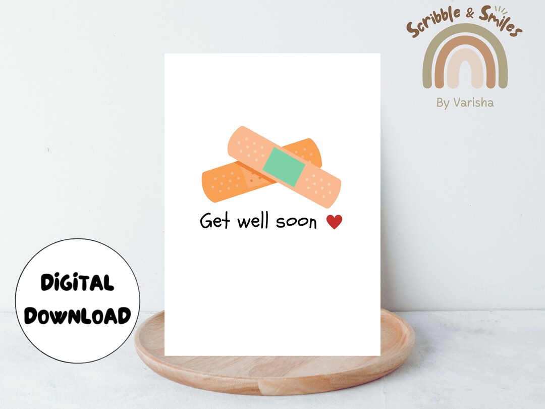 Printable Get Well Soon Card, Bandage Get Well Card, Cute Get Well Card ...