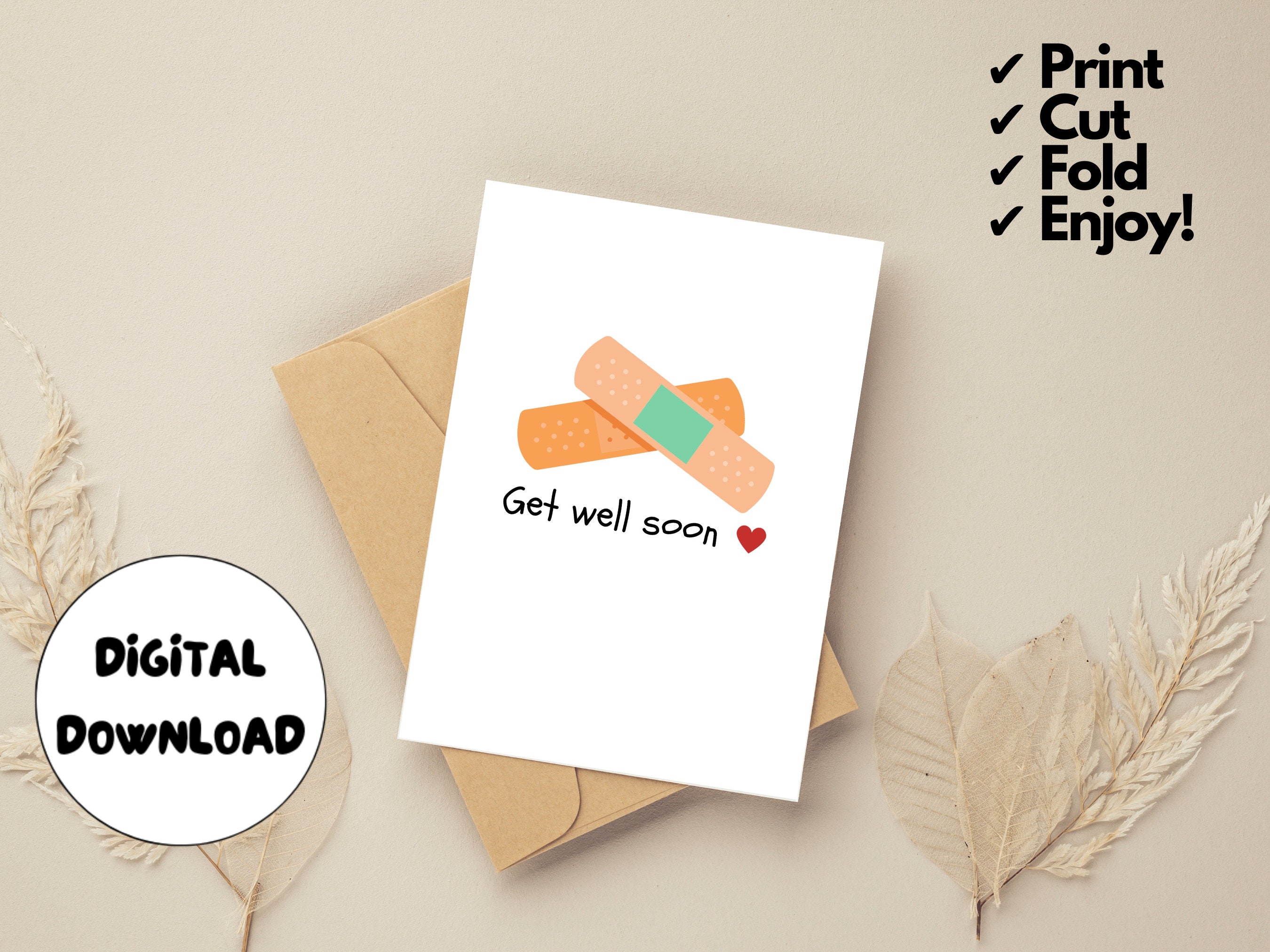 Printable Get Well Soon Card, Bandage Get Well Card, Cute Get Well Card ...