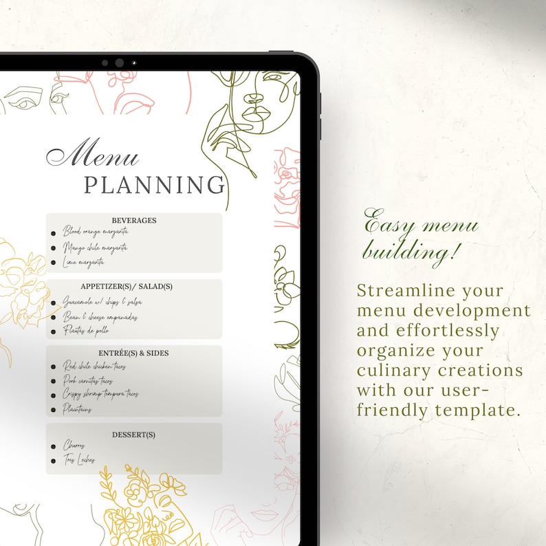 Menu Planning Template | Digital Template | Printable Template | Event ...