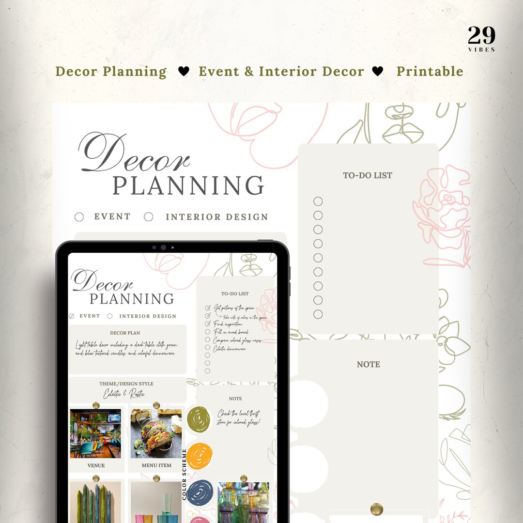 Decor Planning Template | Digital Template | Printable Template | Event ...