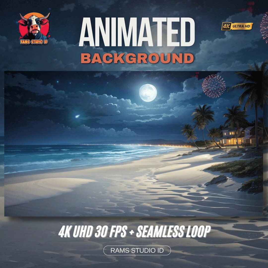 Animated Background | Beach Scene at Night With a Full Moon and Distant ...