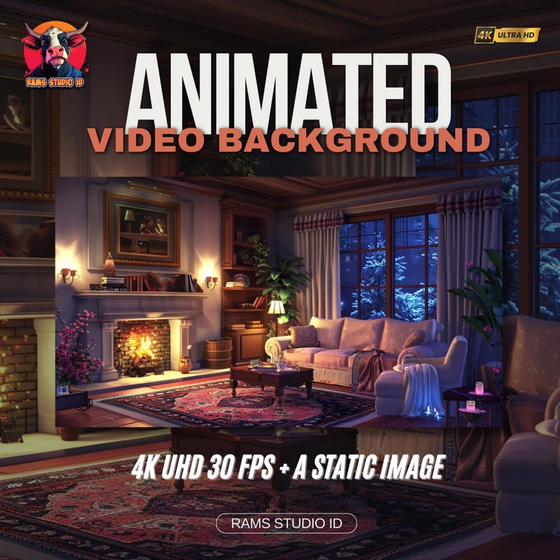 Animated Background of Cozy Living Room by the Fireplace Seamless ...