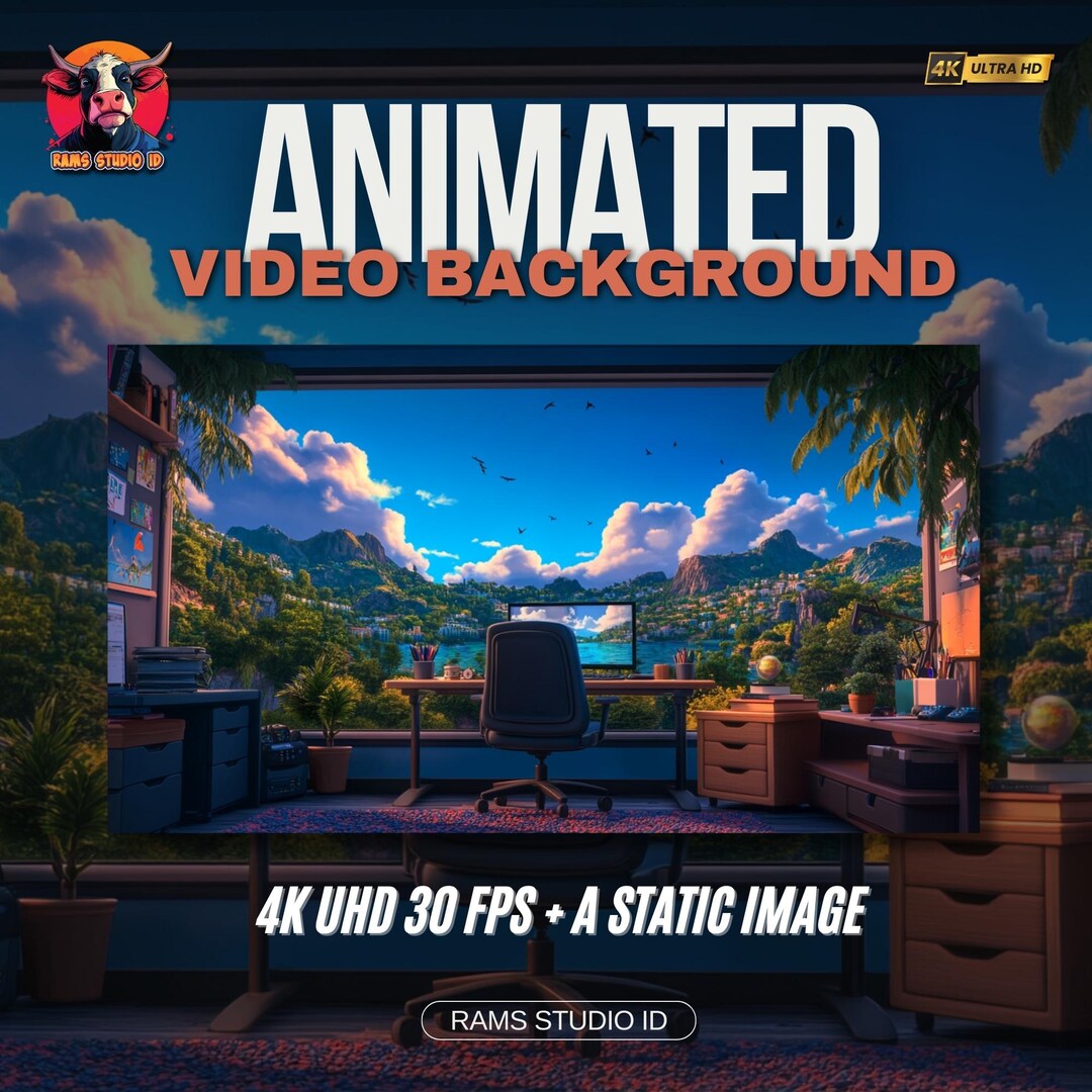 Animated Virtual Background of Home Office Workspace | Seamless Looping ...