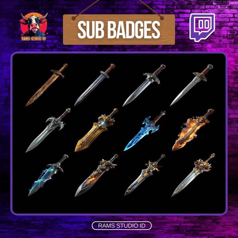 Fantasy Sword Twitch Sub Badges: RPG Streamer Tier Icons (digital ...