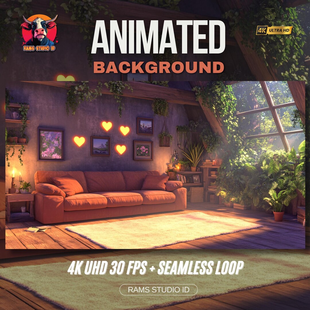 Cozy Living Room Animated Background: Vtuber Streaming Loop (MP4 ...