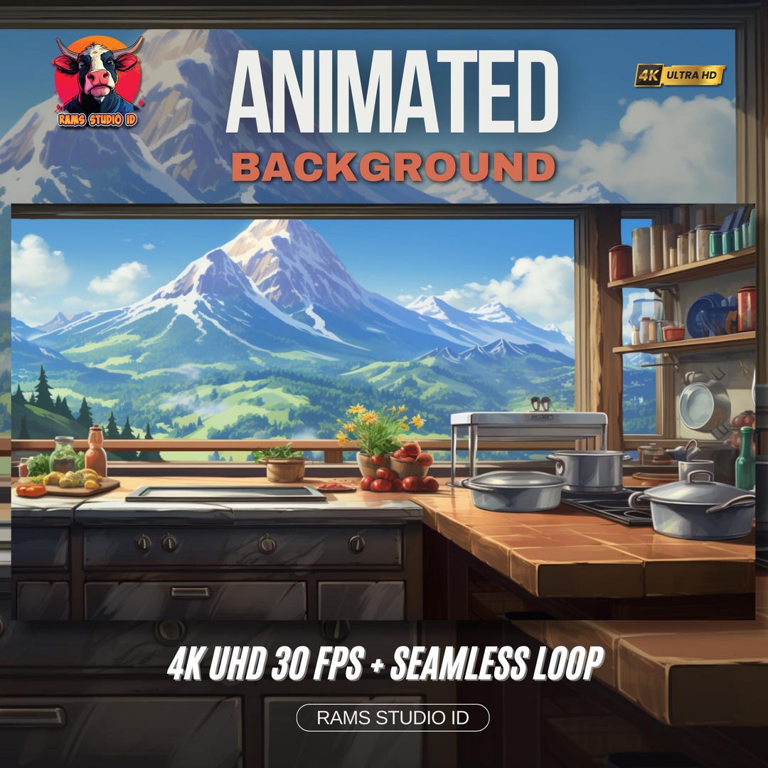 Animated Background | Anime Kitchen With Panoramic Mountain View ...