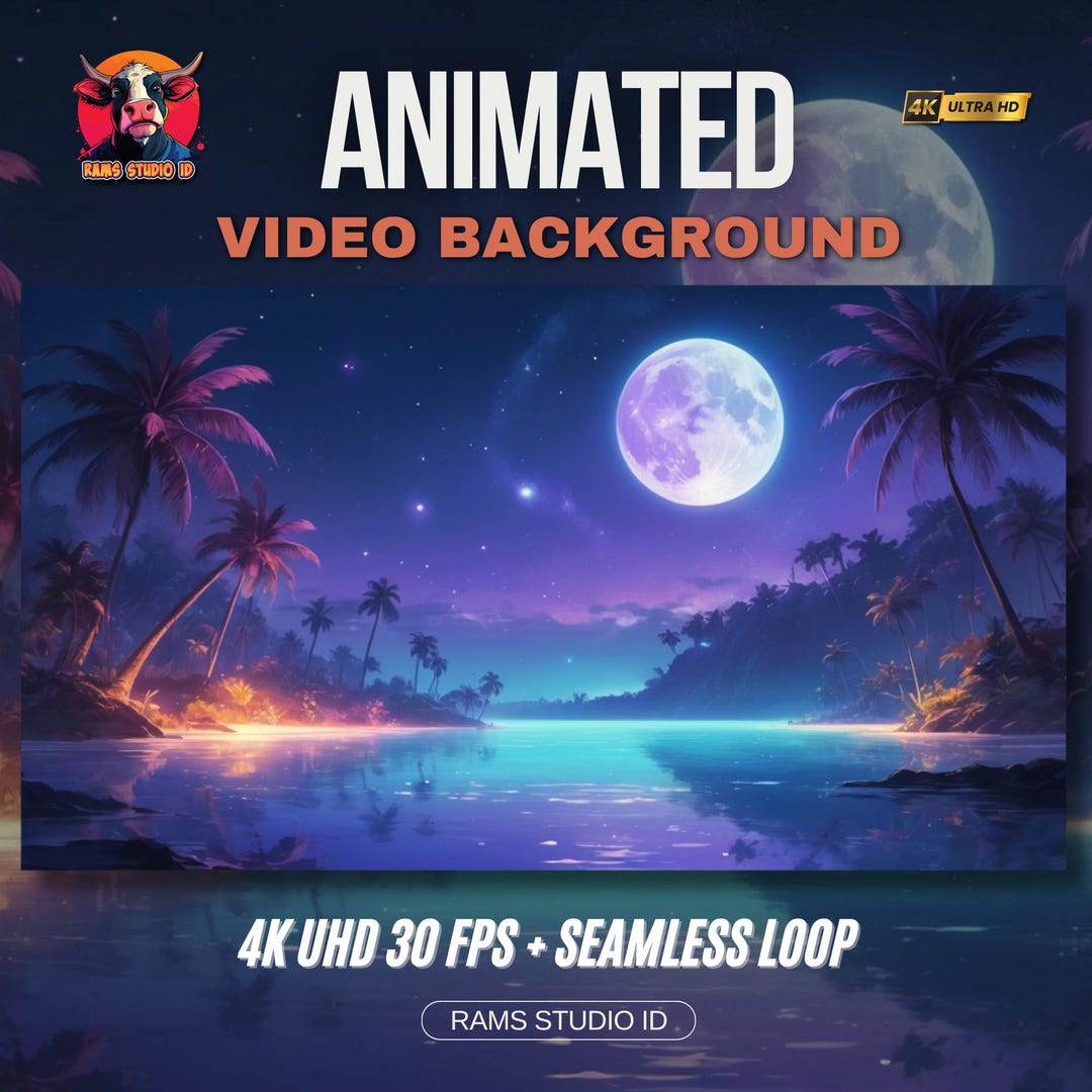 Virtual Animated Loop | Moonlit Tropical Island | Streaming Background ...