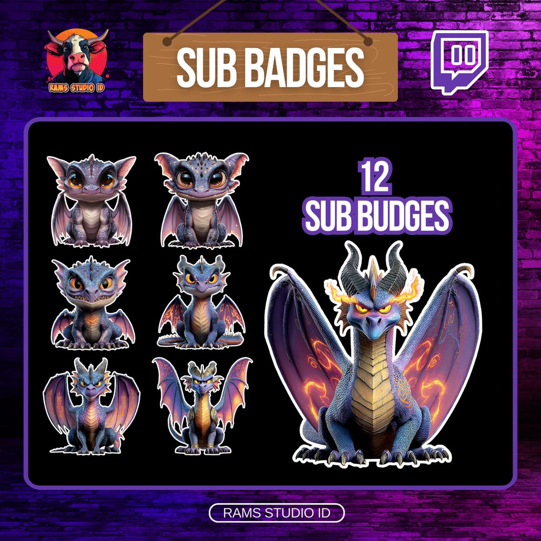 Magical Dragon Twitch Sub Badges: Cartoon Streamer Tier Icons (digital ...