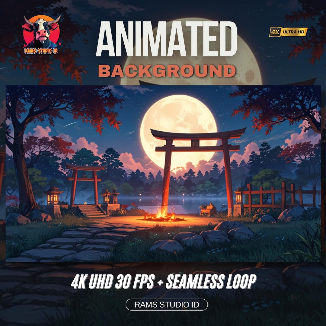 Animated Background | Japanese Shrine With a Bonfire at Night ...