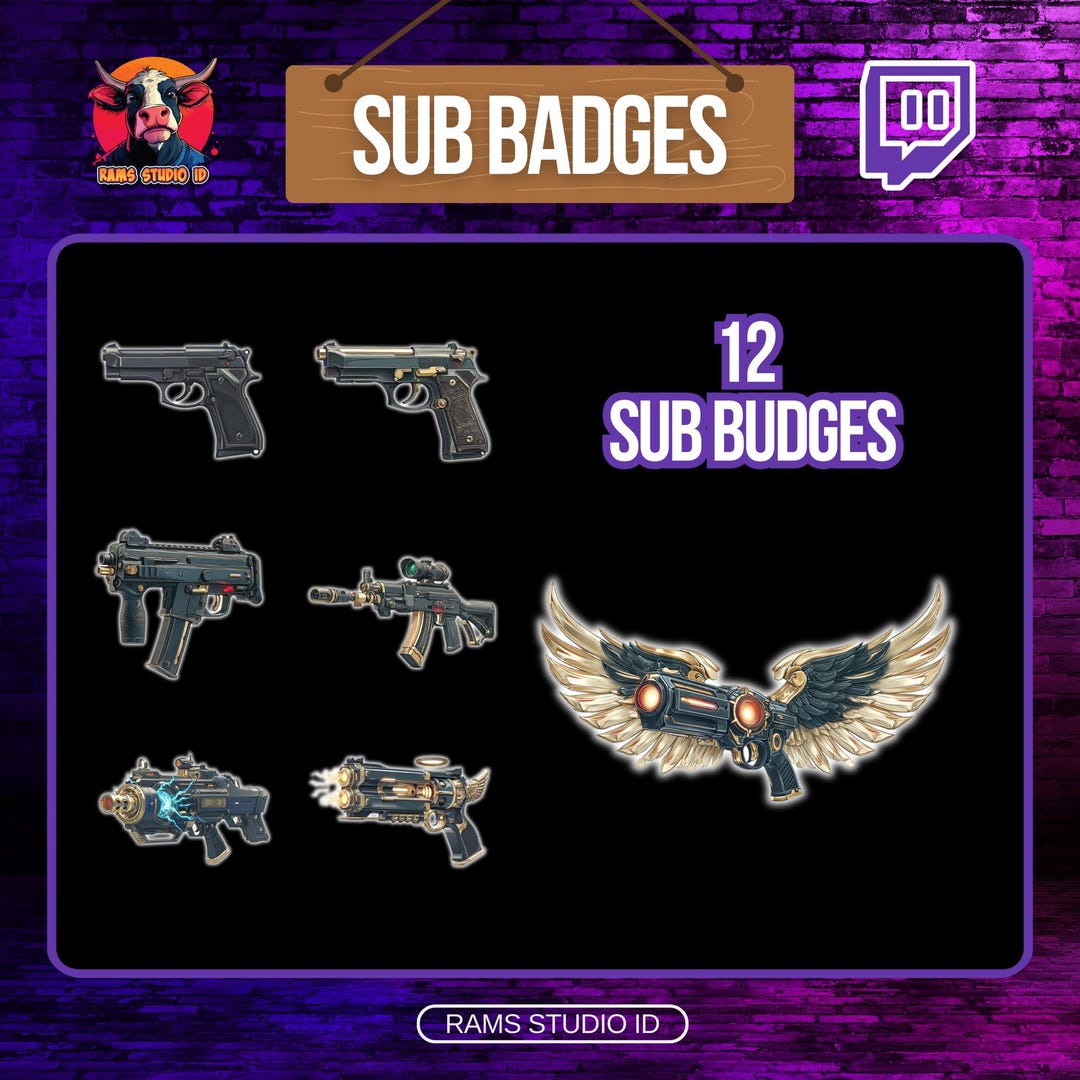 12 Gun and Sci-fi Weapon Sub Badges – Twitch Tier Badges, High-res ...