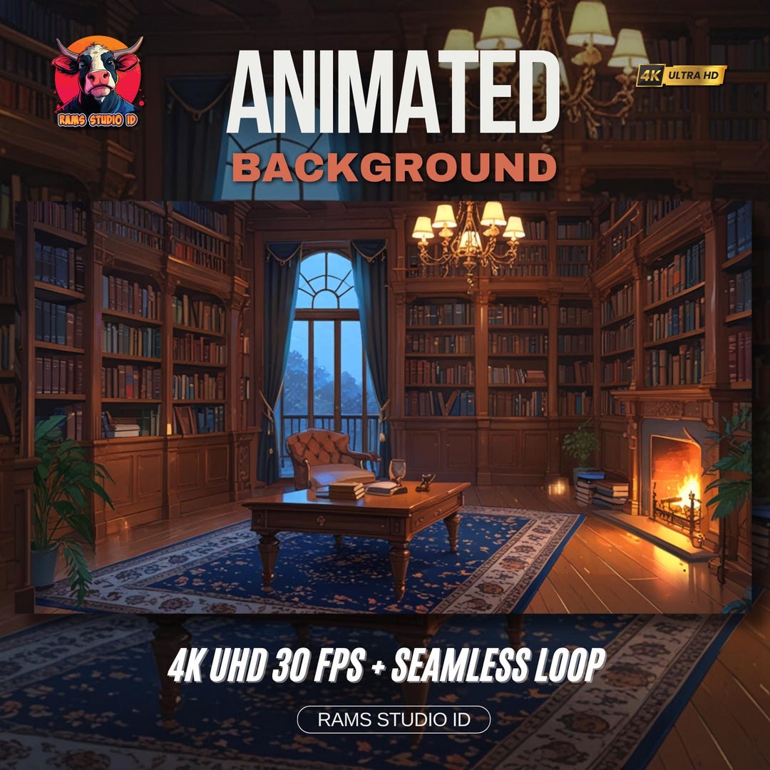 Animated Background | Cozy Fireside Library on a Snowy Evening ...